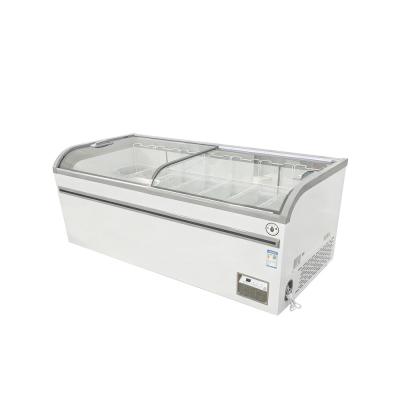 China Commercial Sliding Glass Door Deep Freezer with Curved Tempered Glass and Energy-Efficient Cooling for sale