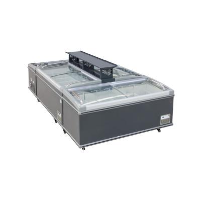 China Commercial Island Freezer Titanium Alloy Corrosion Resistant Glass Top Display Freezer for sale