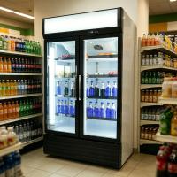 China Supermarket Counter Double-Door Vertical Glass Refrigerator with 650L and R290a Refrigerant for sale