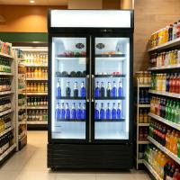 China Supermarket Counter Double-Door Vertical Glass Refrigerator with 650L and R290a Refrigerant for sale