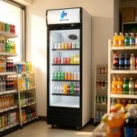China 330L Vertical Display Refrigerator with Static Cooling System and Swing Glass Door for sale
