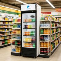 China 330L Vertical Display Refrigerator with Static Cooling System and Swing Glass Door for sale