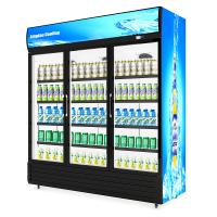 China 850L Capacity Upright Glass Door Display Refrigerator with Digital Display Thermostat and Swing Door Design for sale