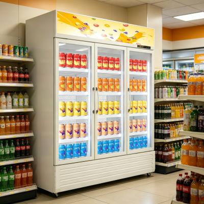 China Three Glass Door Refrigerator with Natural Defrosting and R290a Refrigerant for Safe Storage for sale