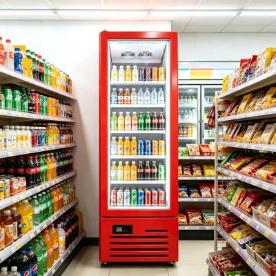 China 220V - 240V Upright Display Fridge Standing Freezer Glass Door With LED Lighting for sale