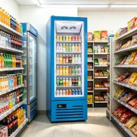 China Adjustable Shelves Commercial Glass Door Cooler Retail Food Service Glass Display Freezer for sale