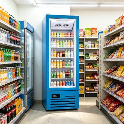 China Adjustable Shelves Commercial Glass Door Cooler Retail Food Service Glass Display Freezer for sale