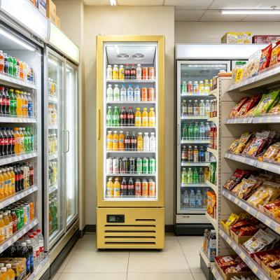 China Glide Doors Commercial Glass Fridge Bright Lighting Cold Display Fridge for sale