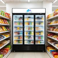China 850L Capacity Upright Refrigerator with Triple Glass Door and Static Cooling for Commercial Use for sale