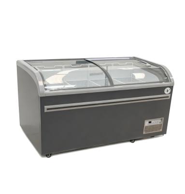 China Commercial Deep Freezer with Digital Thermostat and Curved Sliding Glass Door for Ice Cream Display for sale