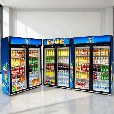 China Commercial Double Glass Door Beverage Display Refrigerator with Large Capacity Display and Low-E Double Tempered Glass for Energy Saving Refrigeration for sale