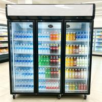 China 3 Door Commercial Beverage Display Refrigerator with 1200 Liters Capacity, LED Interior Lighting, and Double Tempered Glass Doors for sale