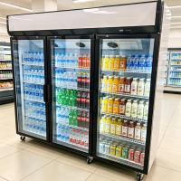 China 3 Door Commercial Beverage Display Refrigerator with 1200 Liters Capacity, LED Interior Lighting, and Double Tempered Glass Doors for sale