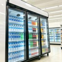 China 3 Door Commercial Beverage Display Refrigerator with 1200 Liters Capacity, LED Interior Lighting, and Double Tempered Glass Doors for sale