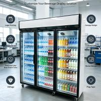 China 3 Door Commercial Beverage Display Refrigerator with 1200 Liters Capacity, LED Interior Lighting, and Double Tempered Glass Doors for sale