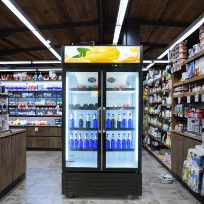 China Double Door Upright Display Cooler with Tempered Glass Door Brand Compressor and Digital Control for sale