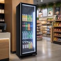 China Upright Glass Door Beverage Cooler with Fan Cooling Digital Temperature Controller and Adjustable Wire Racks for Cafe Store for sale