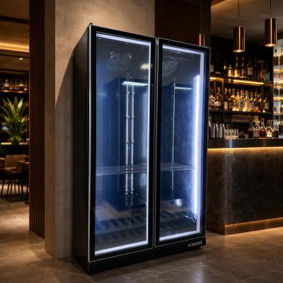 China Commercial Glass Door Fridge with Double-Temperature Air Cooling and Eco-Friendly R290a Refrigerant Beverage Cooler for sale