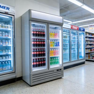 China Double Glass Door Display Glass Door Freezer with LED Interior Lighting and Adjustable Wire Shelves for sale