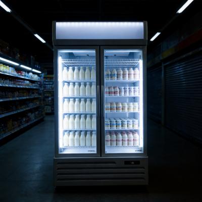 China Vertical Commercial Glass Door Refrigerator with LED Display Lighting Adjustable Shelves and R290 Refrigerant for sale