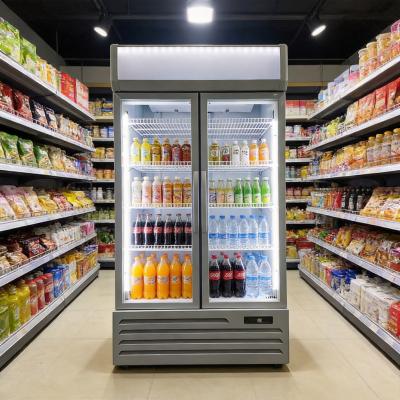 China Commercial Beverage Display Refrigerator with Flexible Shelf Arrangement and LED Interior Lighting in Double Glass Door Cooler for sale