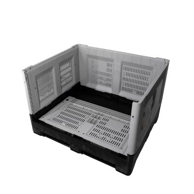 China Grey and Black Grid Ventilation Plastic Pallet Box 1T Dynamic Load for Vegetable Handling for sale