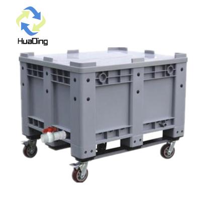 China Custom Order HUADING 1000Kgs 5 Wheels Transport Agriculture Storage Plastic Wheel Pallet Box Cage for sale