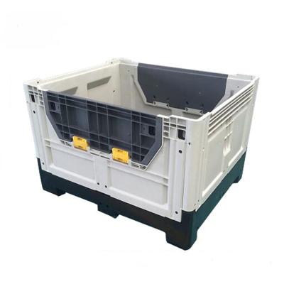 China Space-Saving Design HUADING 4 Way Entry Large Foldable Storage Plastic Pallet Bulk Bin with 4 Wheel for sale