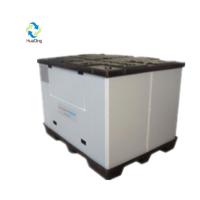 China Auto Packaging Plastic Hopper Transport Storage Pallet Box with Hinged Lids in Blue for sale