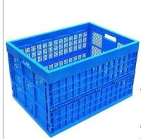 China Blue Storage Box Fruit Crate Collapsible Plastic Mesh Laundry Basket 30kg Capacity for sale