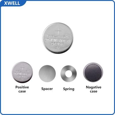 China 304 Stainless Steel Coin Cell Battery Components - CR2016/CR2025/CR2032 Cases, 15.8mm Spacers, 15.4mm Springs for sale