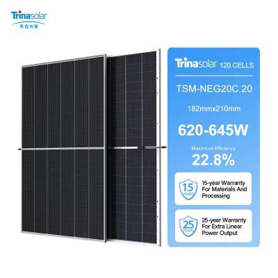 China Trina Solar 620-645W Mono Bifacial Dual Glass Black Frame Solar Panels for Half Cut Cell for sale