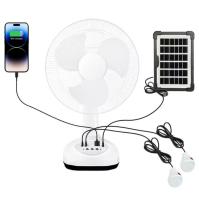 China Household Solar Powered Pedestal Fan 12 Inch 2 Speeds With LED Light for sale