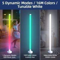 China RGB Emitting Color Modern ABS LED Floor Lamp White Shade Dimmable Remote Control USB Power Source Smart Home Voice Control for sale