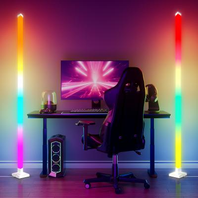 China LED Light Source RGB Modern Floor Lamp Multi Color Smart Corner Lighting Music Sync Dimmable Remote App Control White Shade for sale