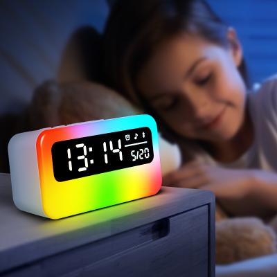 China OEM Acceptable Rechargeable Digital Alarm Clock RGB Speaker LED Night Lights Bedside Lamp Sleeping Relaxation Alarm for sale