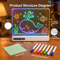 China Factory Direct Trending Multi Use Erasable Acrylic Light Board Rechargeable 7 RGB Kids Office Home Living Room LED Drawing Board for sale