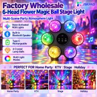 China Factory Direct Hot Selling RGB 3 Color Sound Activated Built-in 3W 100LM Tabletop 6-Head Flower Magic Ball Party Light for sale