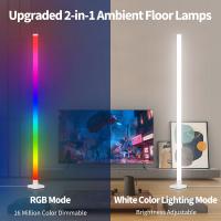 China RGB Dimmable Smart Standing LED Floor Lamps Modern Decorative USB-Powered Corner Lighting White Shade with Music Sync Features for sale