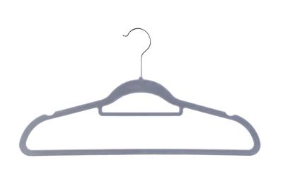 China 17 Inch Velvet Felt Covered Coat Hangers With Bar for sale