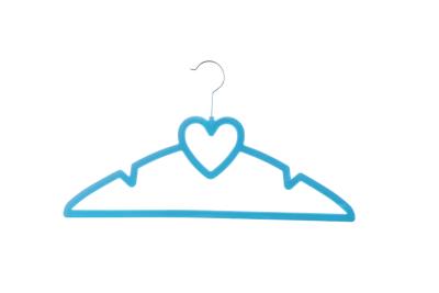 China Bow Shaped Blue Flock Space Saving Velvet Hangers for sale