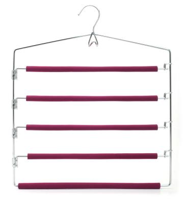 China 5 Layers Chrome Wire Hangers , Space Saving Trouser Hangers With Swing Arm for sale