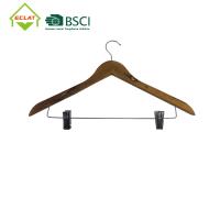 China 360 Degree Solid Wood Hangers , Swivel Hook Wooden Pants Hangers With Clips for sale