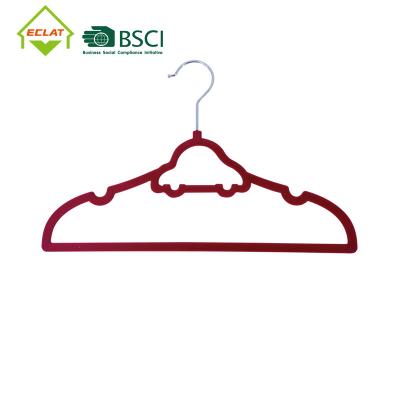 China Cute Car Shaped No Trace 33cm Non Slip Velvet Hangers for sale