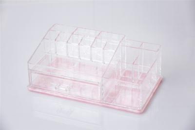 China Pink Glitter Bottom Clear Plastic Makeup Organizer for sale