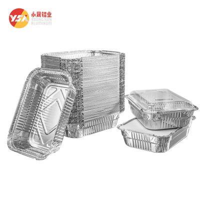 China Disposable Food Grade Aluminium Foil Container 450ml 800ml Tin Trays with Plastic Lid for Packaging for sale