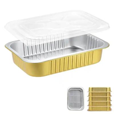 China Disposable Aluminum Foil Trays 500ml with Plastic Lids for Food Packaging for sale