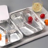 China 3 Compartment Rectangular Aluminum Foil Food Container 32 oz with Flat Lids Disposable for sale