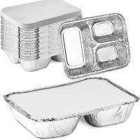 China 3 Compartment Rectangular Aluminum Foil Food Container 32 oz with Flat Lids Disposable for sale