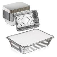China 380ml Aluminum Foil Lunch Box Tray with Lid Rectangular Round Disposable Container for sale